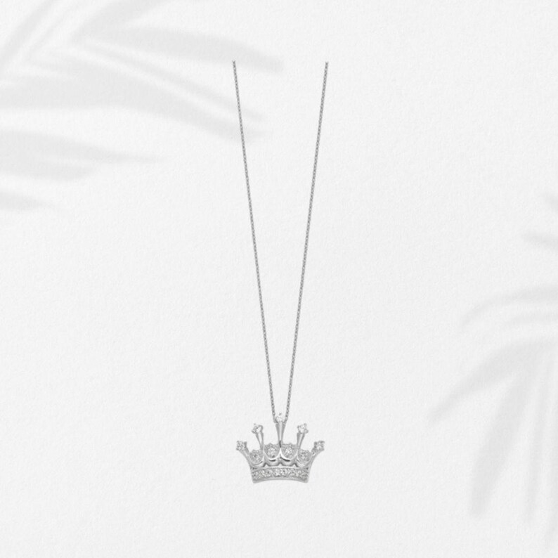 Sterling Silver Rhodium-plated CZ Crown 18 Inch Necklace - Etsy