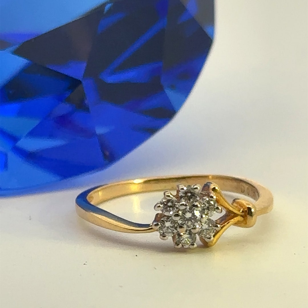 14KT Solid Yellow Gold Natural Diamond Flower Ring - Etsy