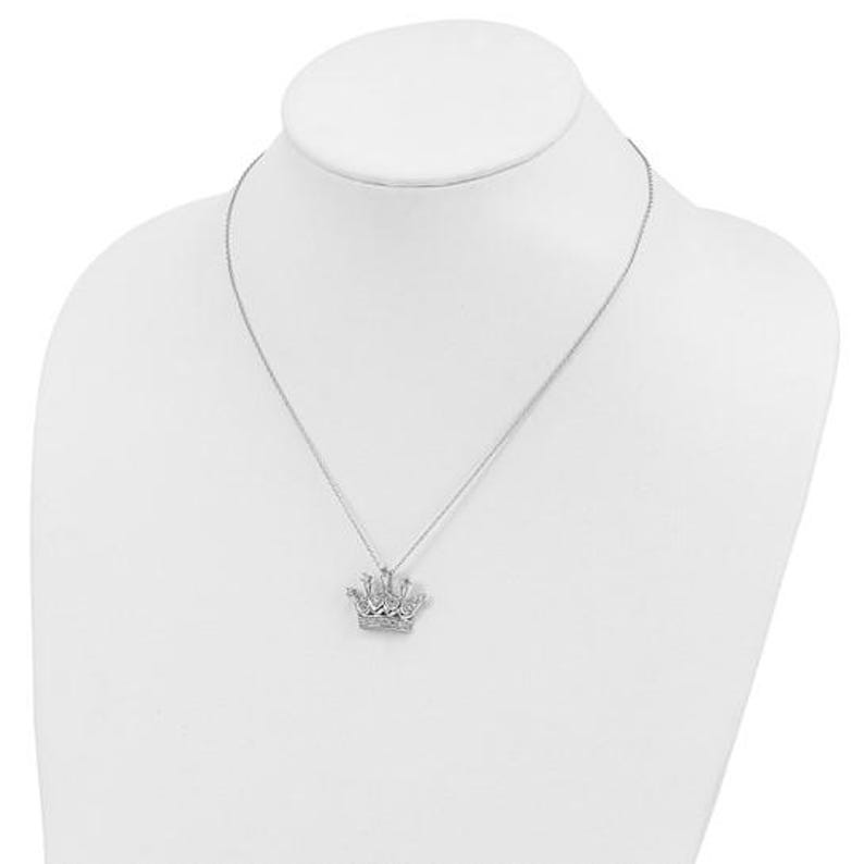 Sterling Silver Rhodium-plated CZ Crown 18 Inch Necklace - Etsy
