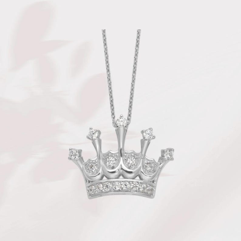 Sterling Silver Rhodium-plated CZ Crown 18 Inch Necklace - Etsy