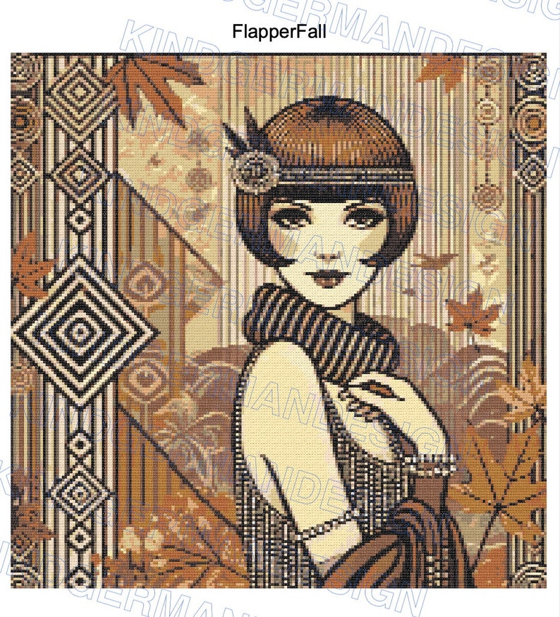 Flapper Girl Fall Cross Stitch Pattern by Kindgerman (digital Format ...