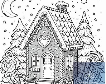 Gingerbread House | Printable Digital Coloring Page | Christmas | Print ...