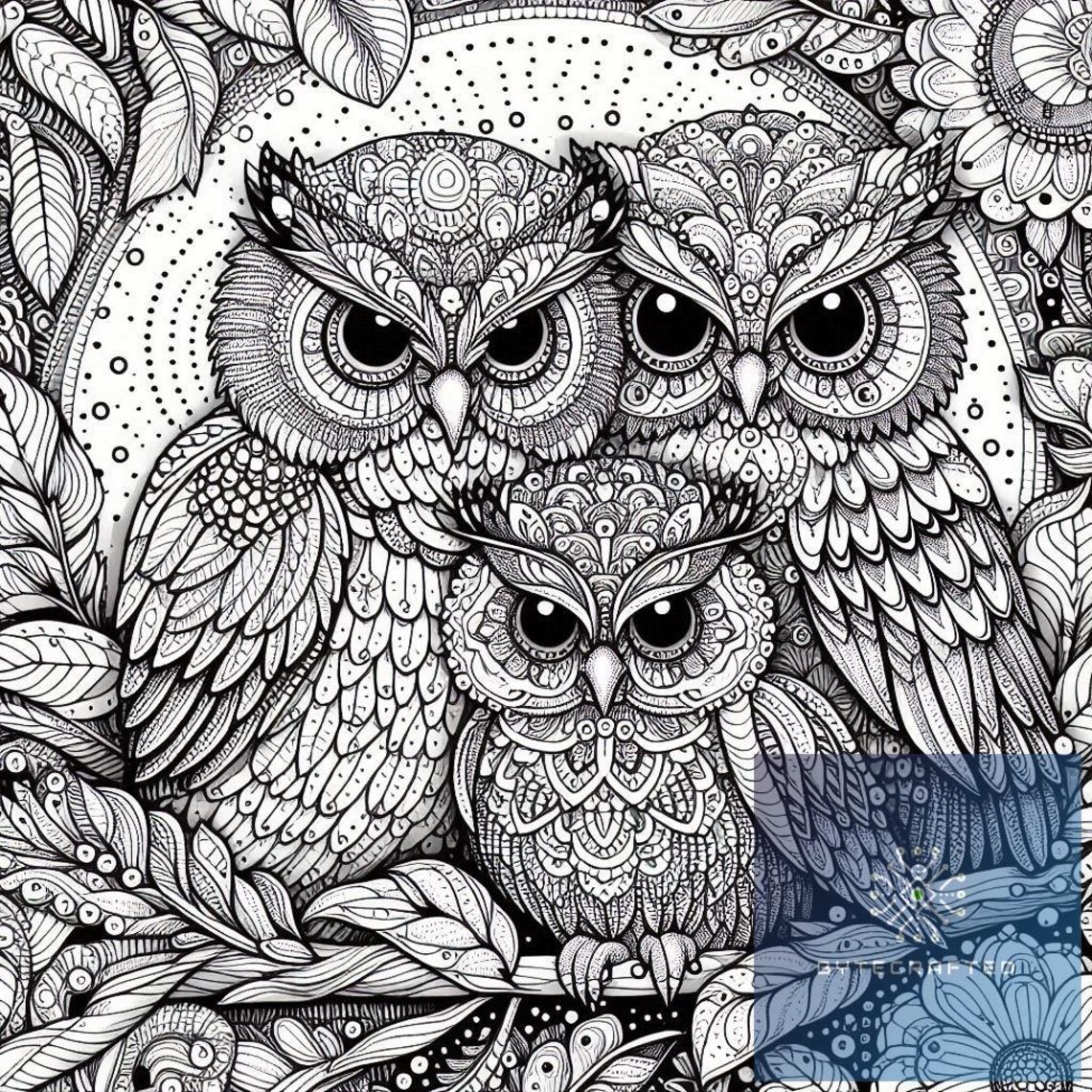 The Owls | Printable Digital Coloring Page | Dot Style | Print and ...