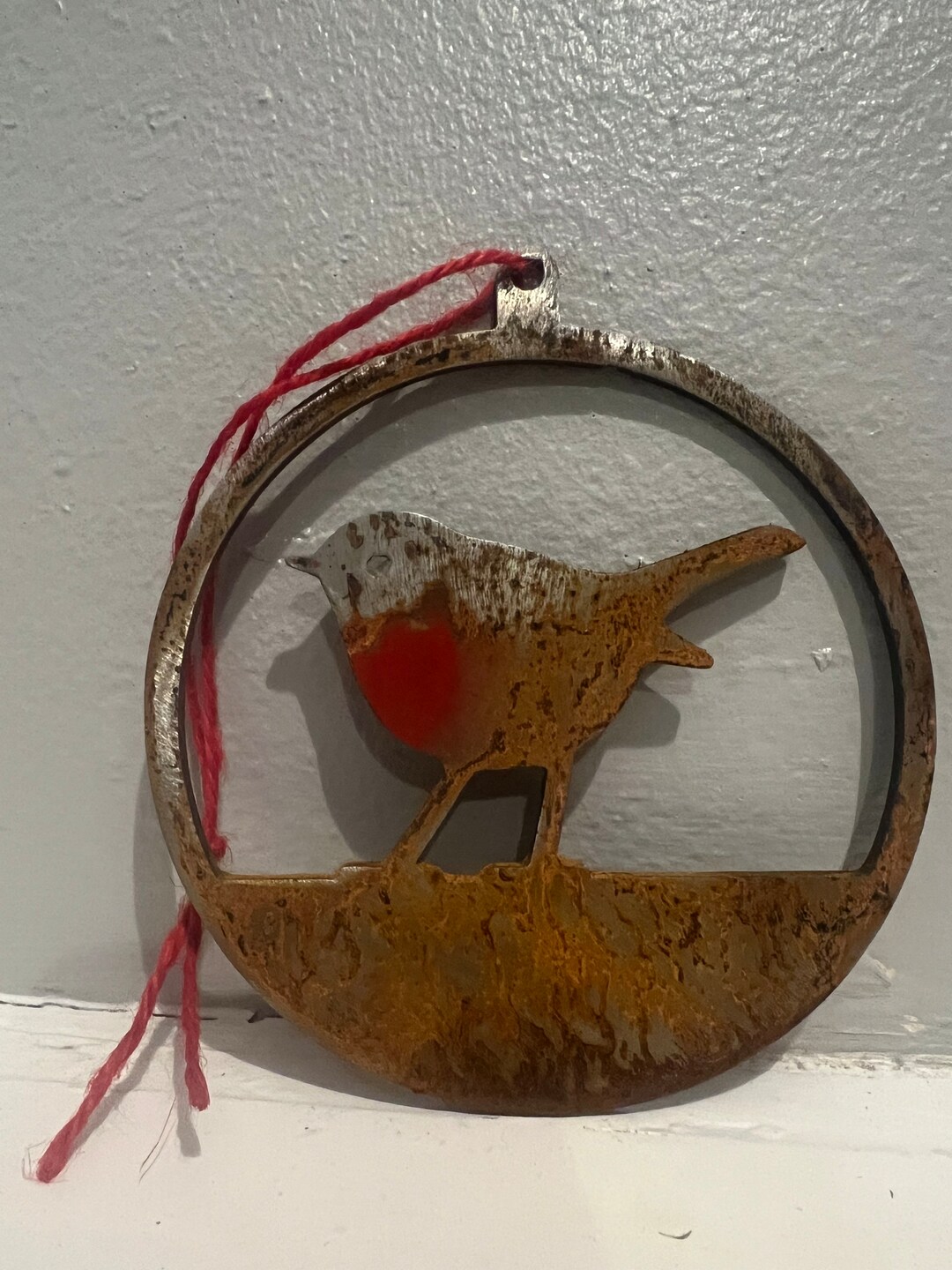 Robin in a Disc Rusty Robin Tree Decoration Fence or Wall Decoration ...
