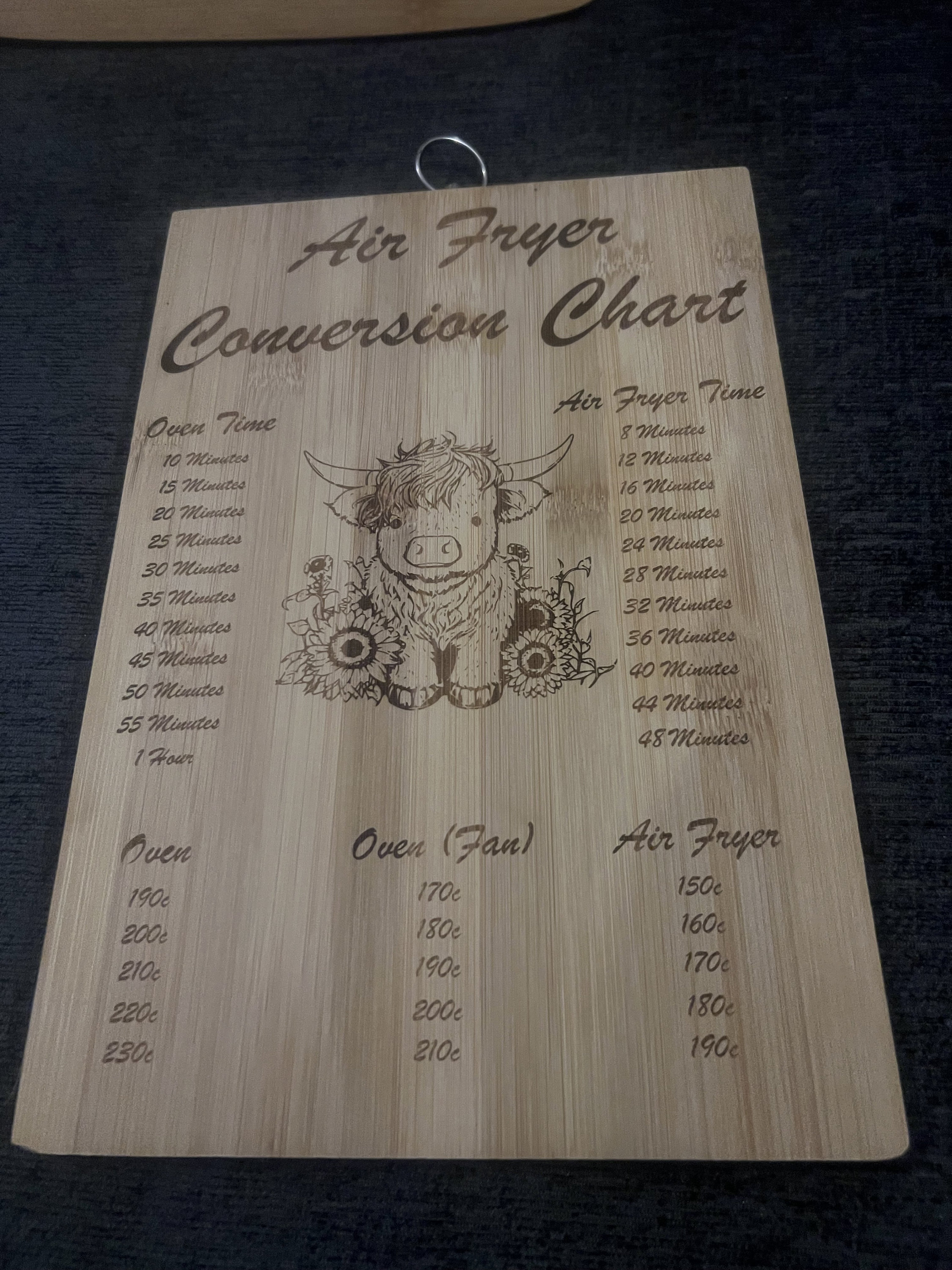 Baby Highland Cow Air Fryer Conversion Chart Chopping Board - Etsy