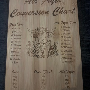 Baby Highland Cow Air Fryer Conversion Chart Chopping Board - Etsy
