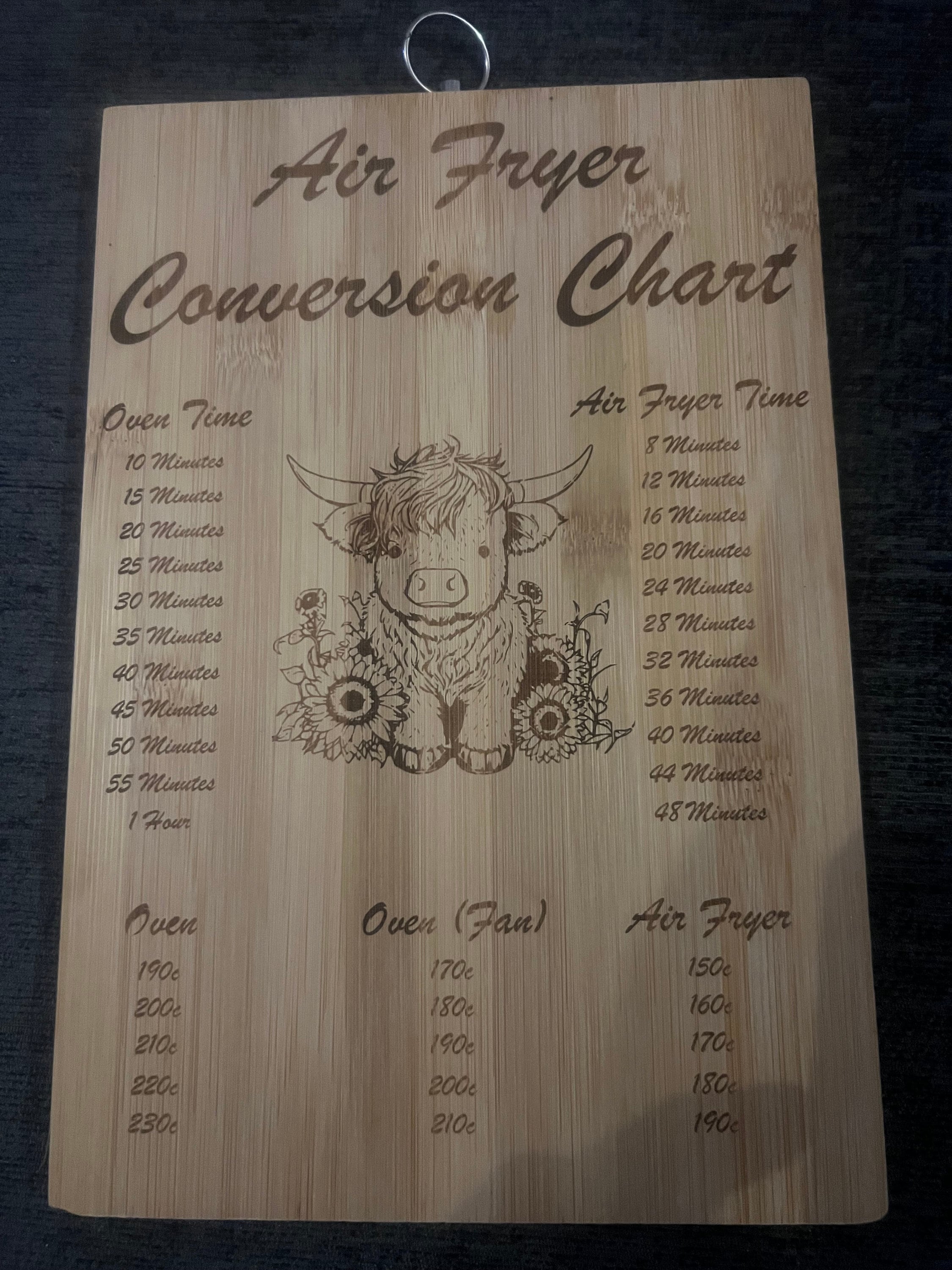 Baby Highland Cow Air Fryer Conversion Chart Chopping Board - Etsy