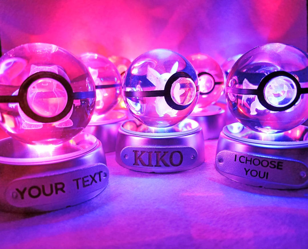 Personalized Crystal pokemon inspired pokeball with LED Base – Custom ...