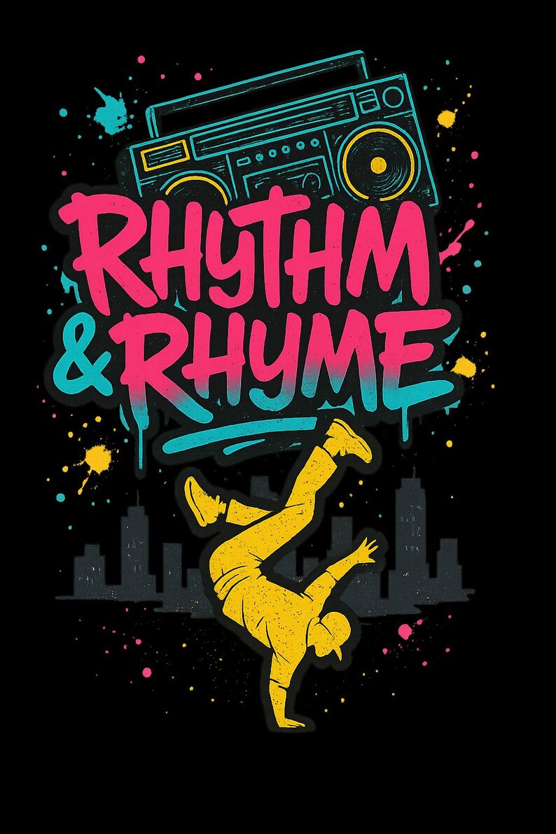 Rhythm & Rhyme Graffiti T-shirt Neon Hip-hop Boombox and Breakdancer - Etsy