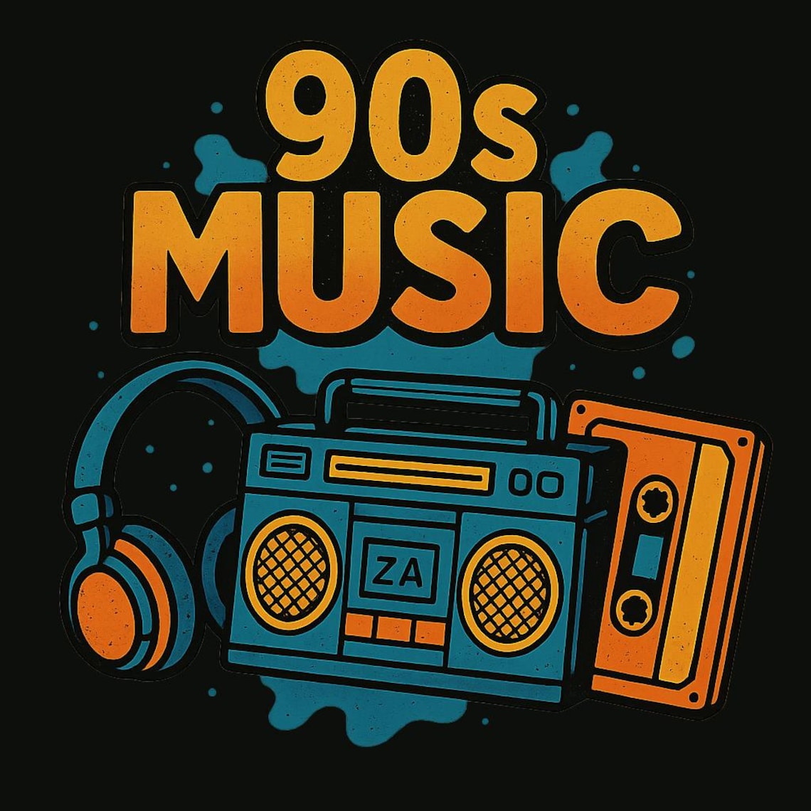 90s Music T-shirt Design – Retro Boombox, Cassette & Headphones PNG for ...