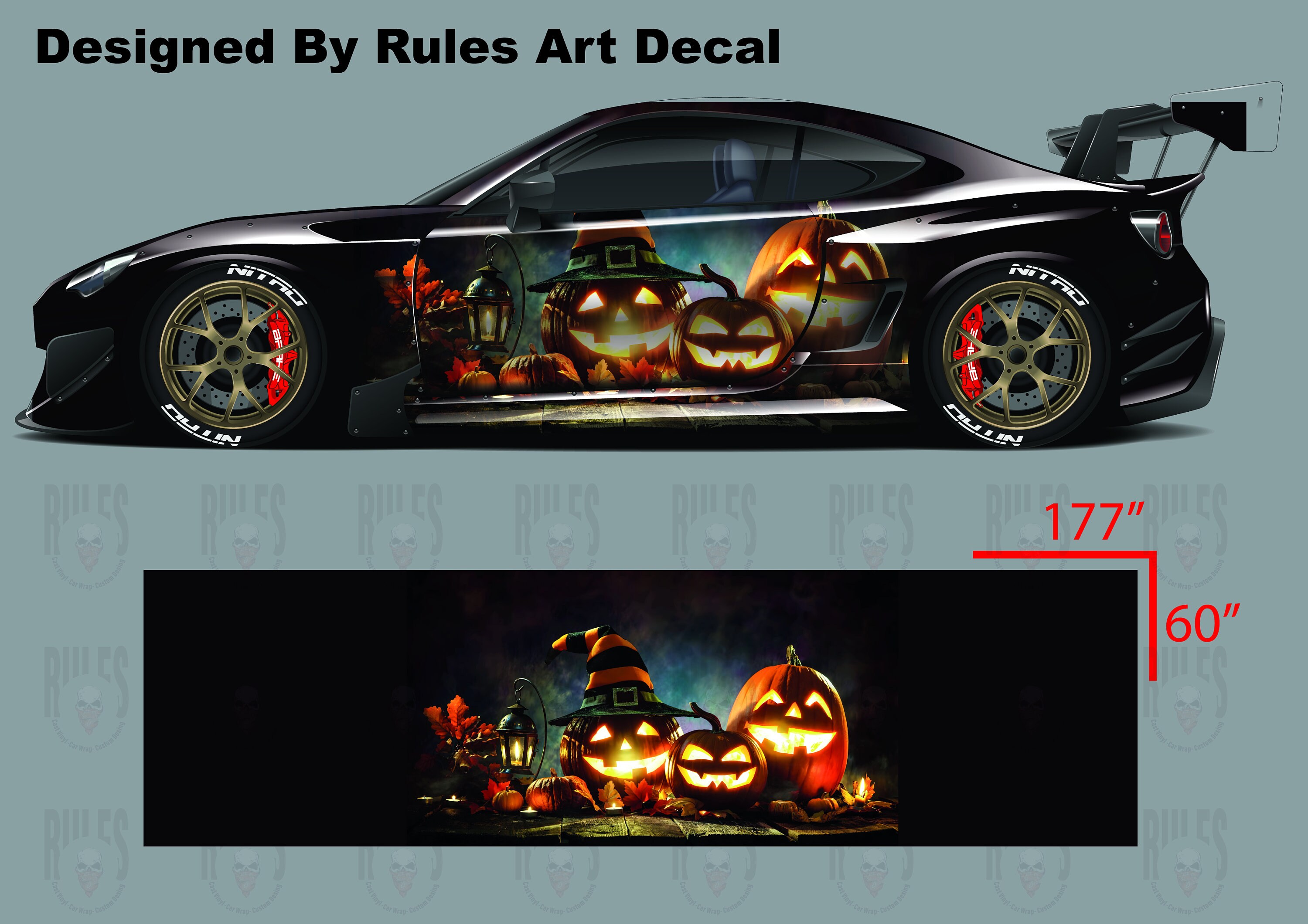 Halloween Car Decal Livery, Large Vehicle Graphics, Side Car Decal ...