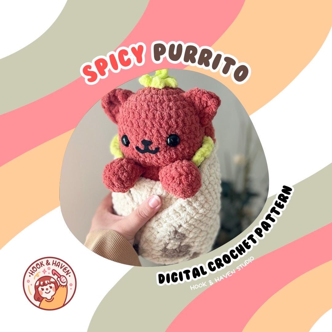 Spicy Purrito Crochet Pattern: Medium Difficulty Amigurumi Kitty ...
