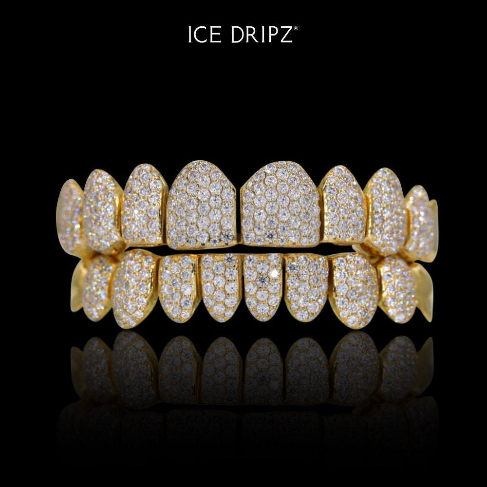 10 on 10 Capped Vvs Moissanite Diamond Grillz, Perm Cut Custom Fit Real ...