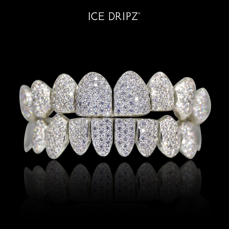 10 on 10 Capped Vvs Moissanite Diamond Grillz, Perm Cut Custom Fit Real ...