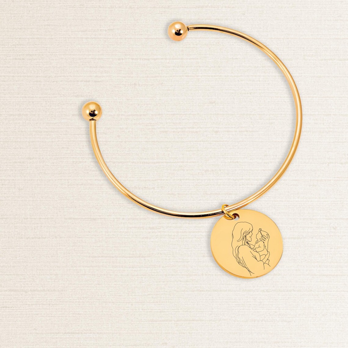 Personalized Line Art Bracelet, Custom Photo Drawing, Engraved Bracelet ...
