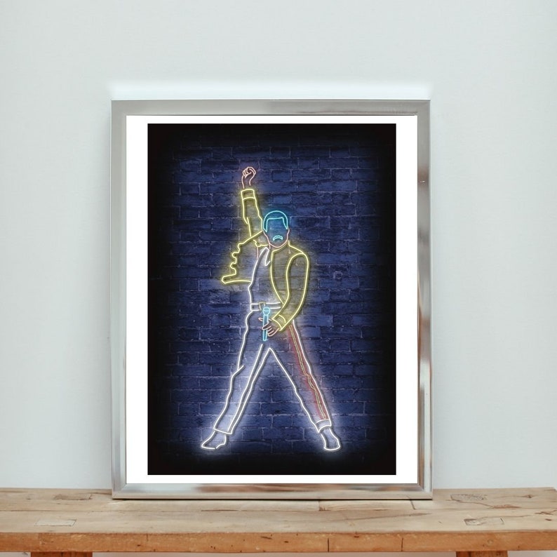 Freddie Mercury Queen Stylish 80s Music Legend Neon Light Poster Print ...