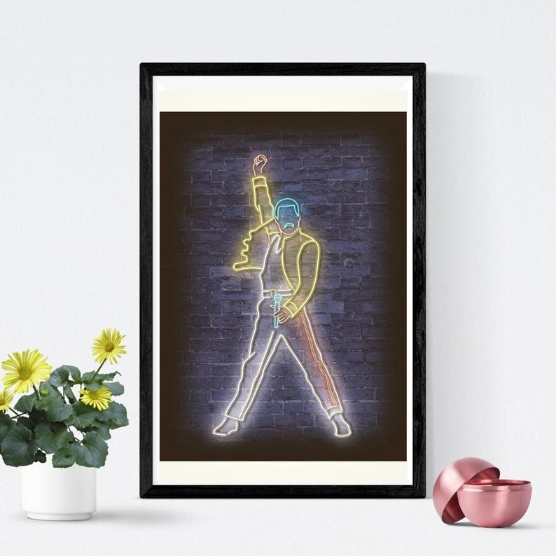Freddie Mercury Queen Stylish 80s Music Legend Neon Light Poster Print ...