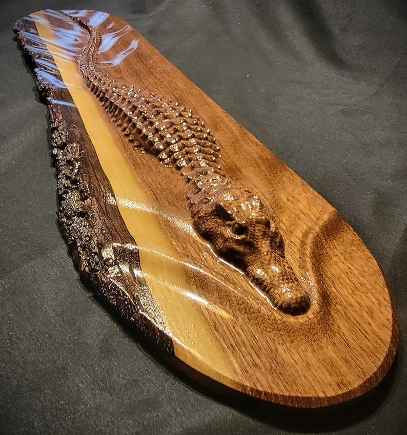 Swimming Crocodile Carving - Walnut With Live Bark Edge - Etsy