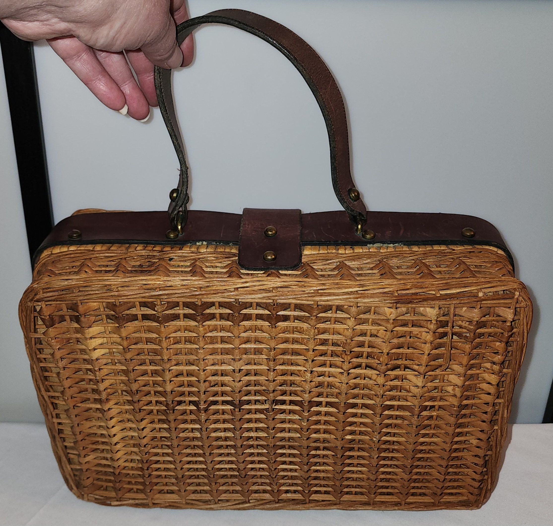 Vintage Aigner Purse 1970s Woven Wood Wicker Rattan Rectangle Box Purse ...