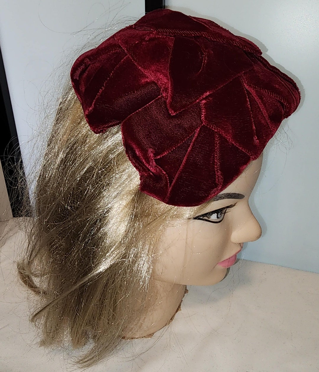 Vintage Half Hat 1950s Dark Red Velvet Ribbon Half Hat Mid - Etsy