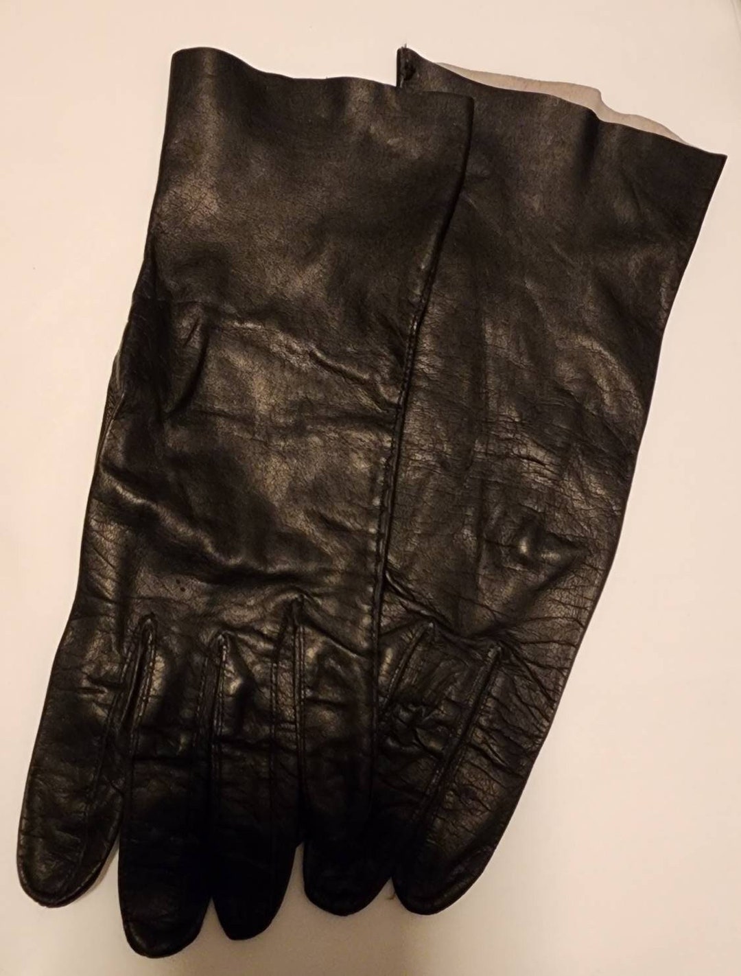 Vintage Leather Gloves 1950s Thin Black Leather Midlength Gloves Mid ...