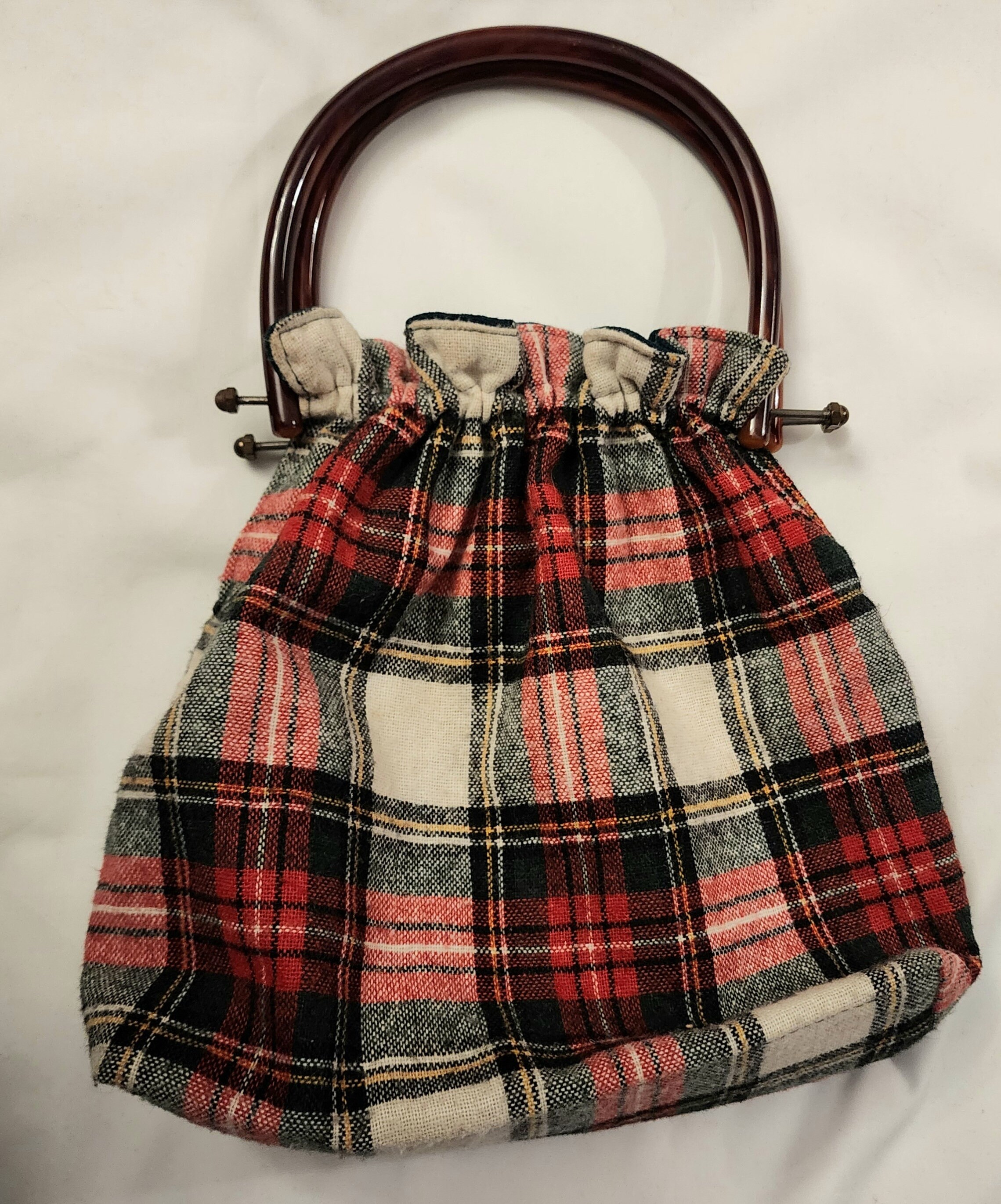 Vintage Wool Purse 1960s 70s Red White Green Wool Plaid Purse Large ...