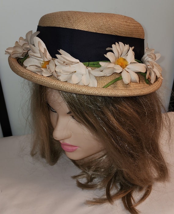 Vintage 1930s Hat Natural Straw Open Crown Hat Rolled… - Gem