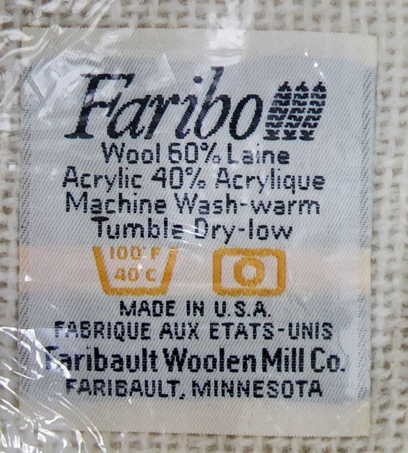 Unused Vintage Blanket 1970s 80s Faribo Wool Blend Thin Cream Fringed ...