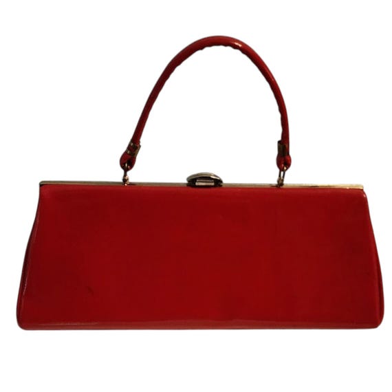 Vintage Red Purse 1950s 60s Long Bright Red Shiny Vin… - Gem