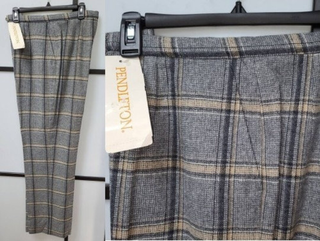 Unworn Vintage Pendleton Pants 1970s Gray Beige Wool Plaid Hi Waist ...