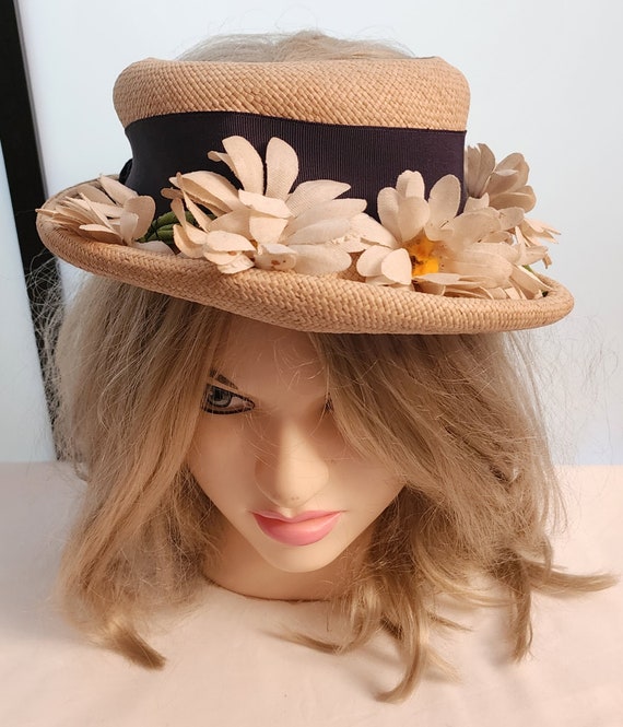 Vintage 1930s Hat Natural Straw Open Crown Hat Rolled… - Gem