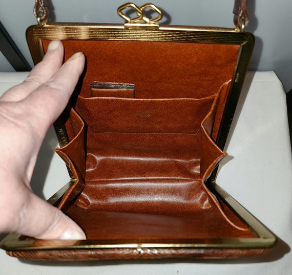 Vintage lizard purse 1940s 50s brown lizard skin tall… - Gem