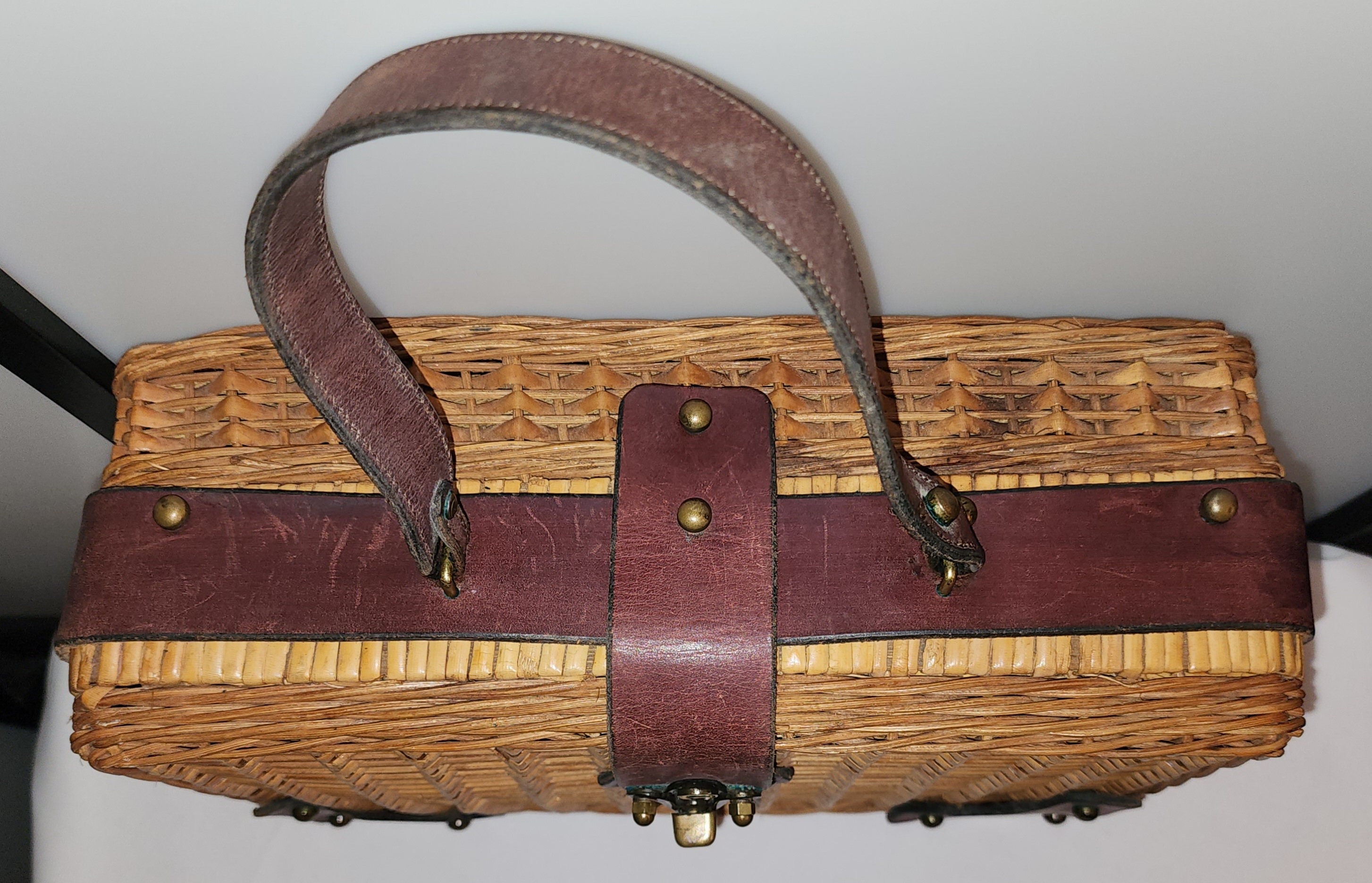 Vintage Aigner Purse 1970s Woven Wood Wicker Rattan Rectangle Box Purse ...