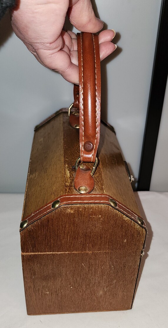 Vintage Box Purse 1960s Brown Wood Box Purse Gold Met… - Gem