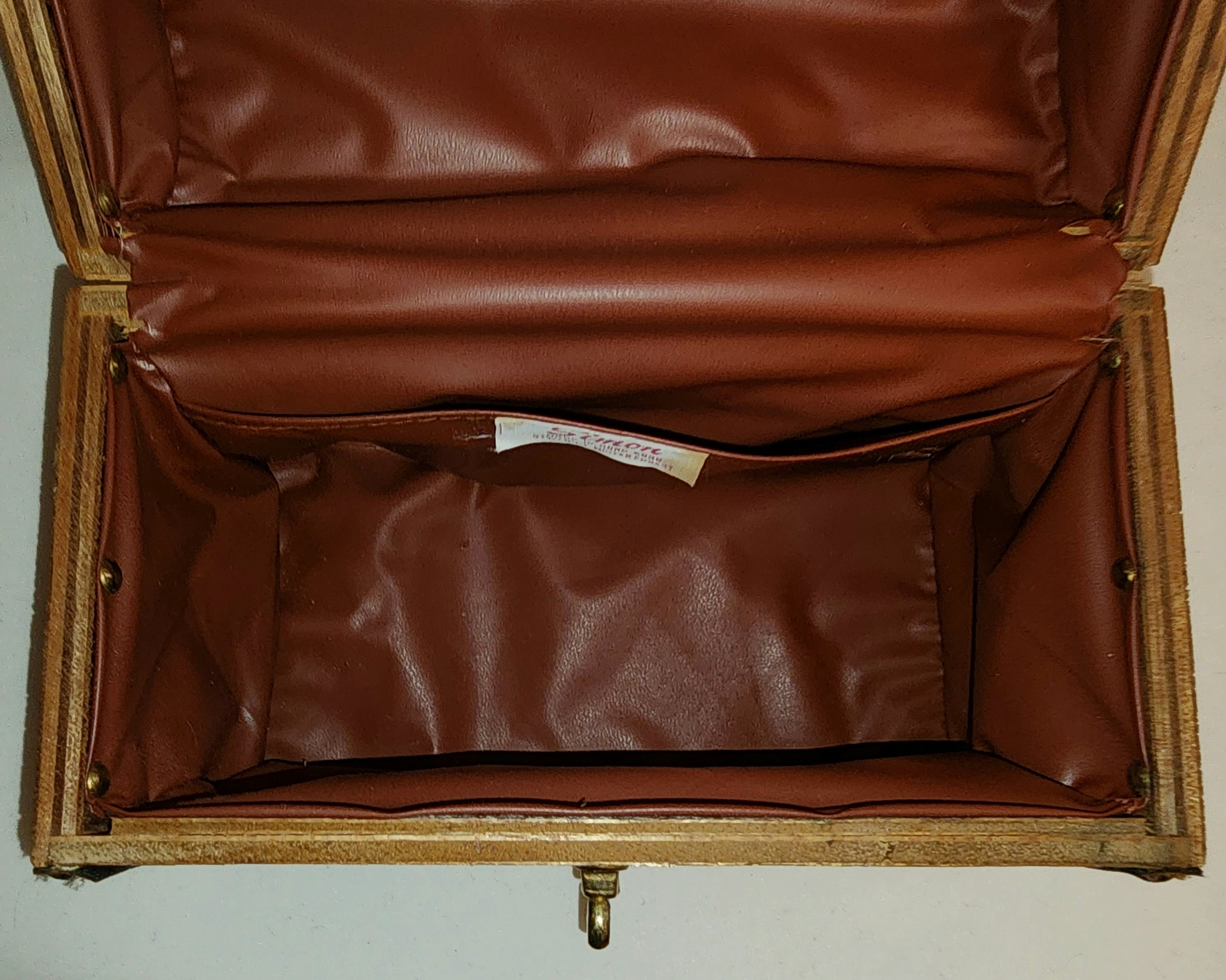 Vintage Box Purse 1960s Brown Wood Box Purse Gold Metal Studs Simon ...