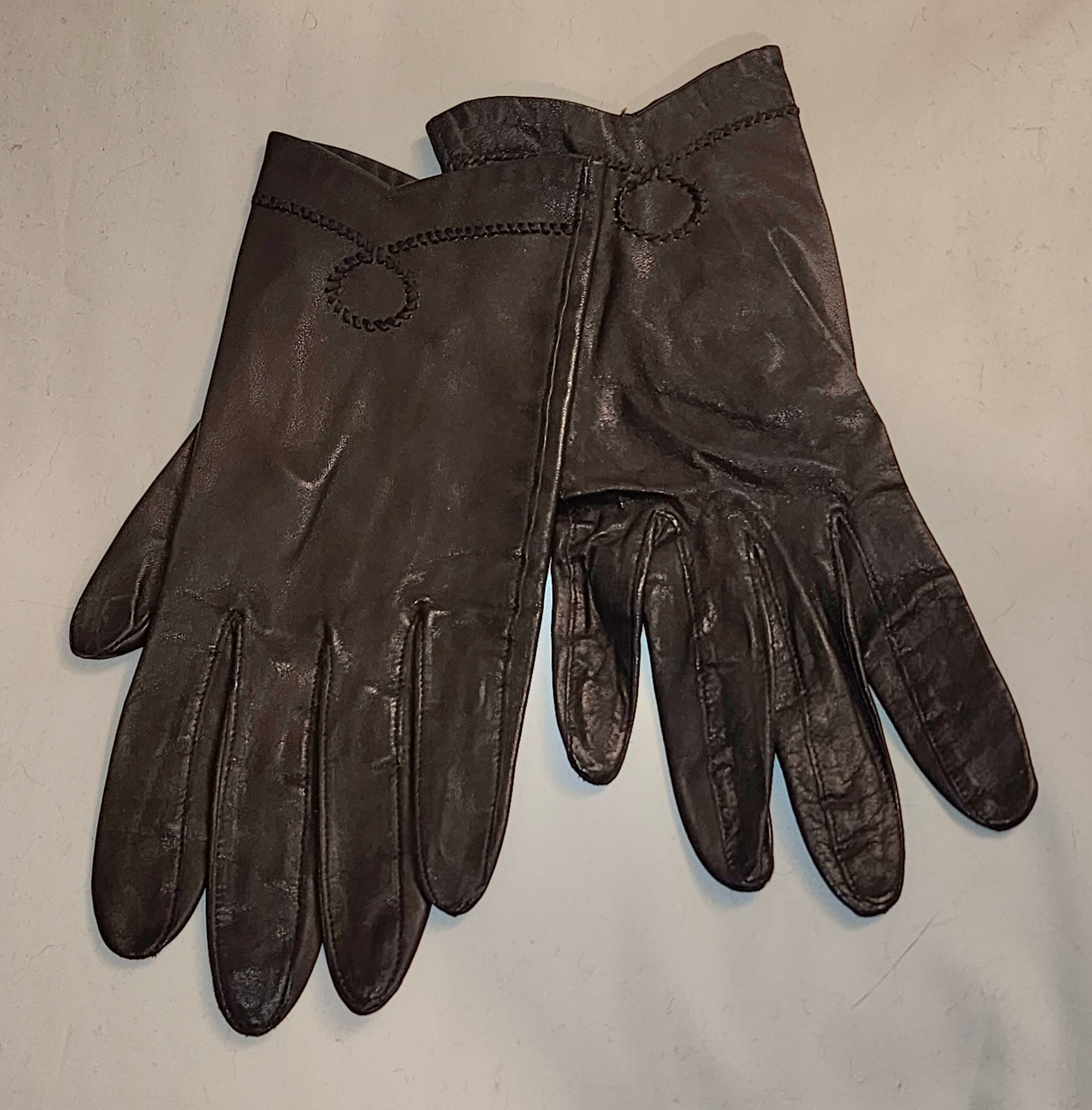 Vintage Leather Gloves 1960s Thin Black Leather Wrist Gloves ...