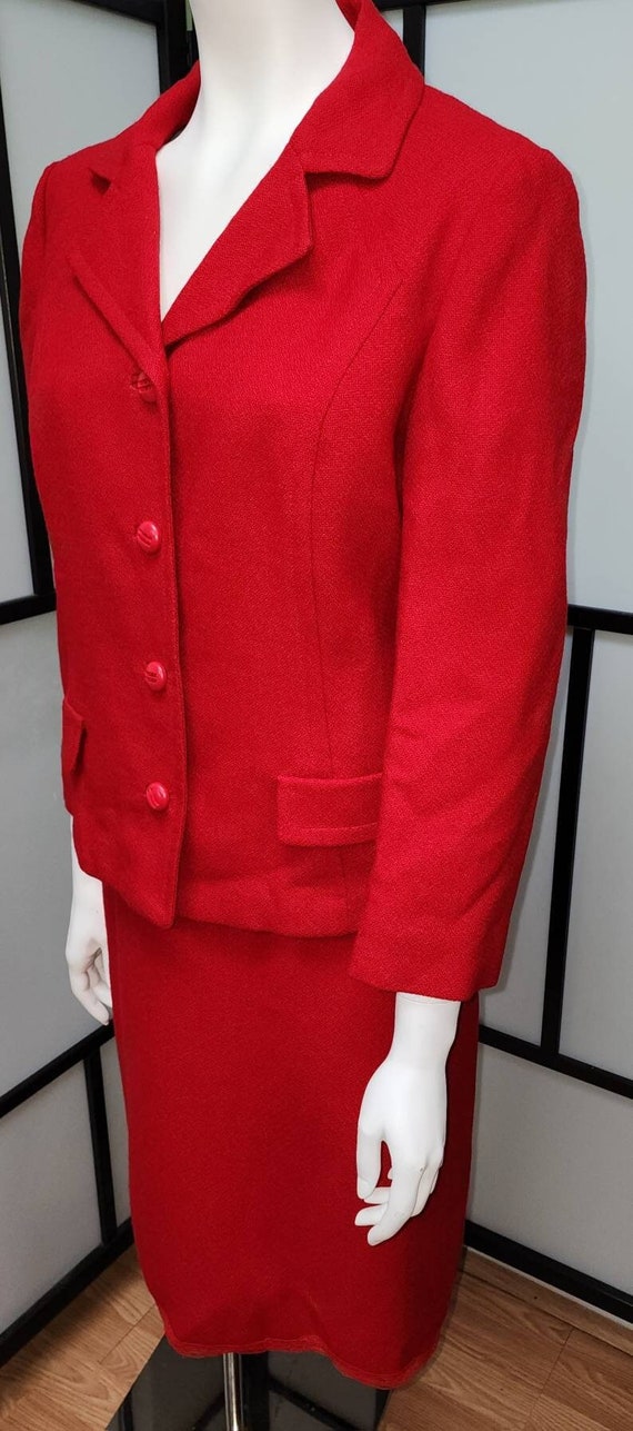 Vintage women's suit 1960s red wool skirt suit unique… - Gem