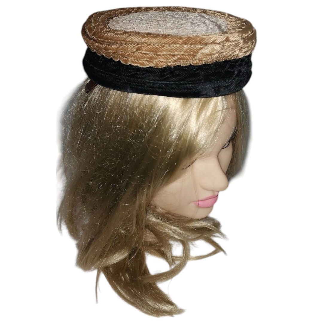 SALE Vintage 1950s Hat Small Round Velvet Chenille Hat Brown Black ...