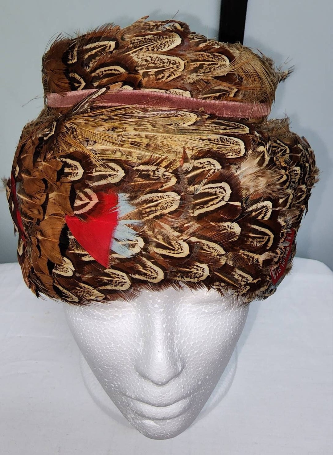 SALE Vintage Feather Hat 1950s Small Round Multicolor Feather Cocktail ...