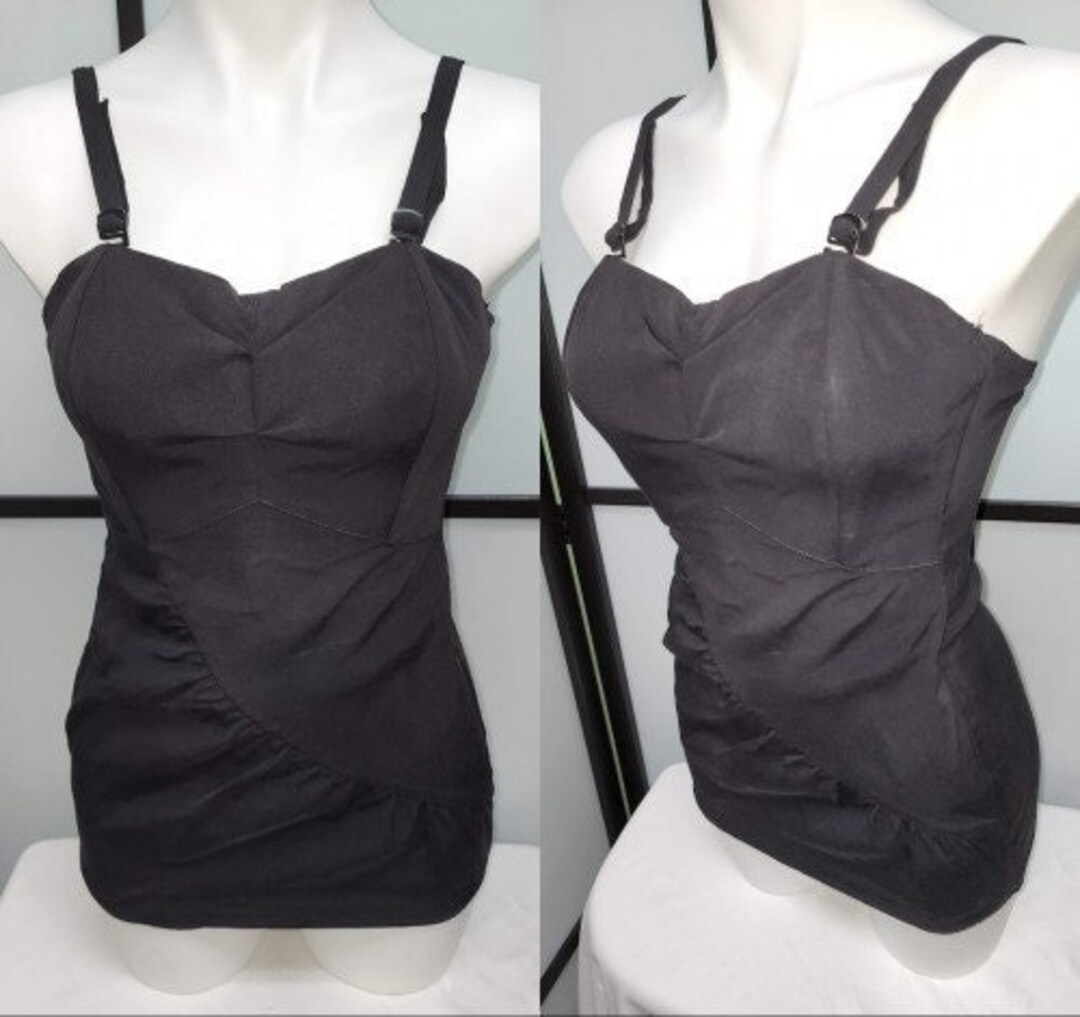 Vintage 1950s Bathing Suit Black Hourglass Swimsuit Built in Girdle ...