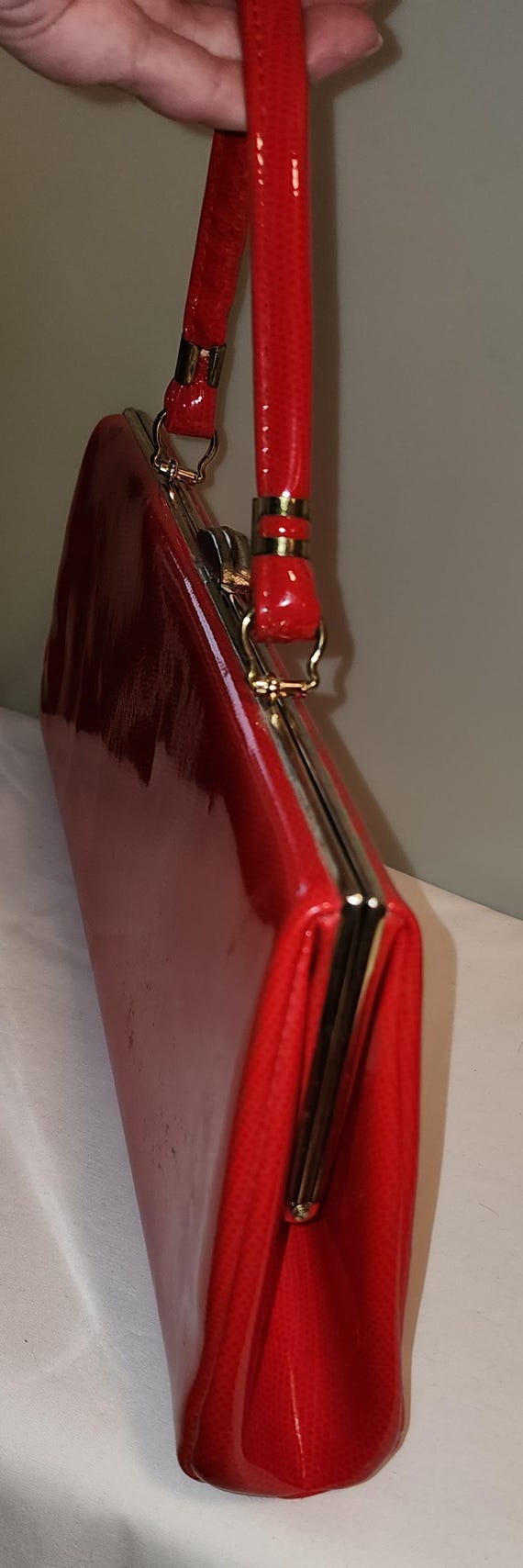 Vintage Red Purse 1950s 60s Long Bright Red Shiny Vin… - Gem