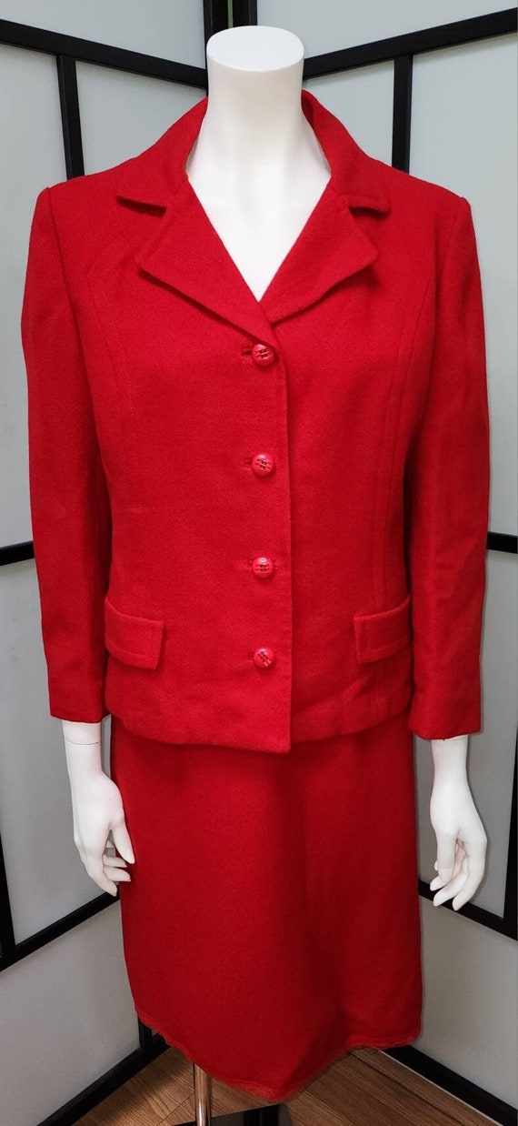 Vintage women's suit 1960s red wool skirt suit unique… - Gem