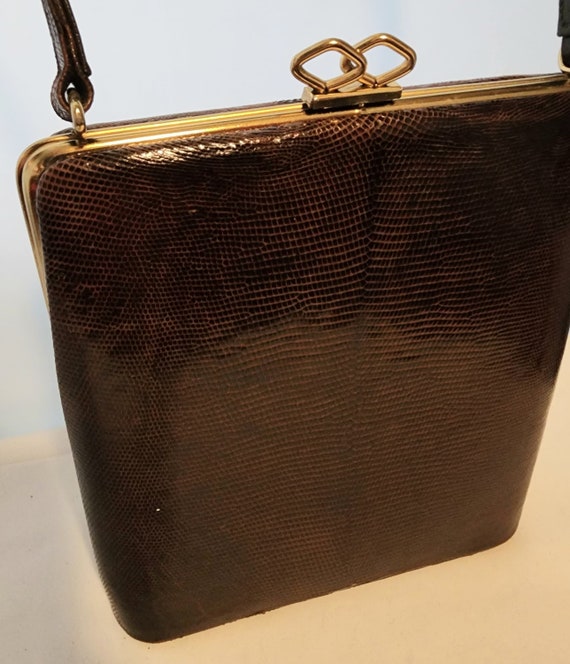Vintage lizard purse 1940s 50s brown lizard skin tall… - Gem