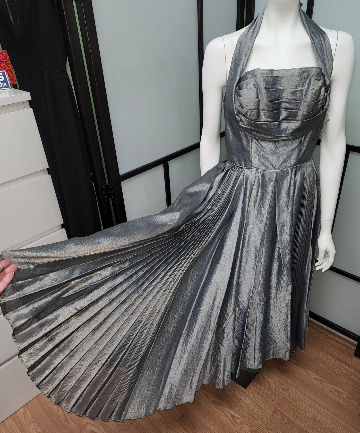 Vintage 1950s Halter Dress Jacket Set Blue Gray Metallic Long - Etsy