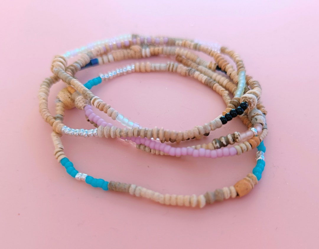 Dainty Beaded Bracelets With African Clay, Black Blue and Purple ...