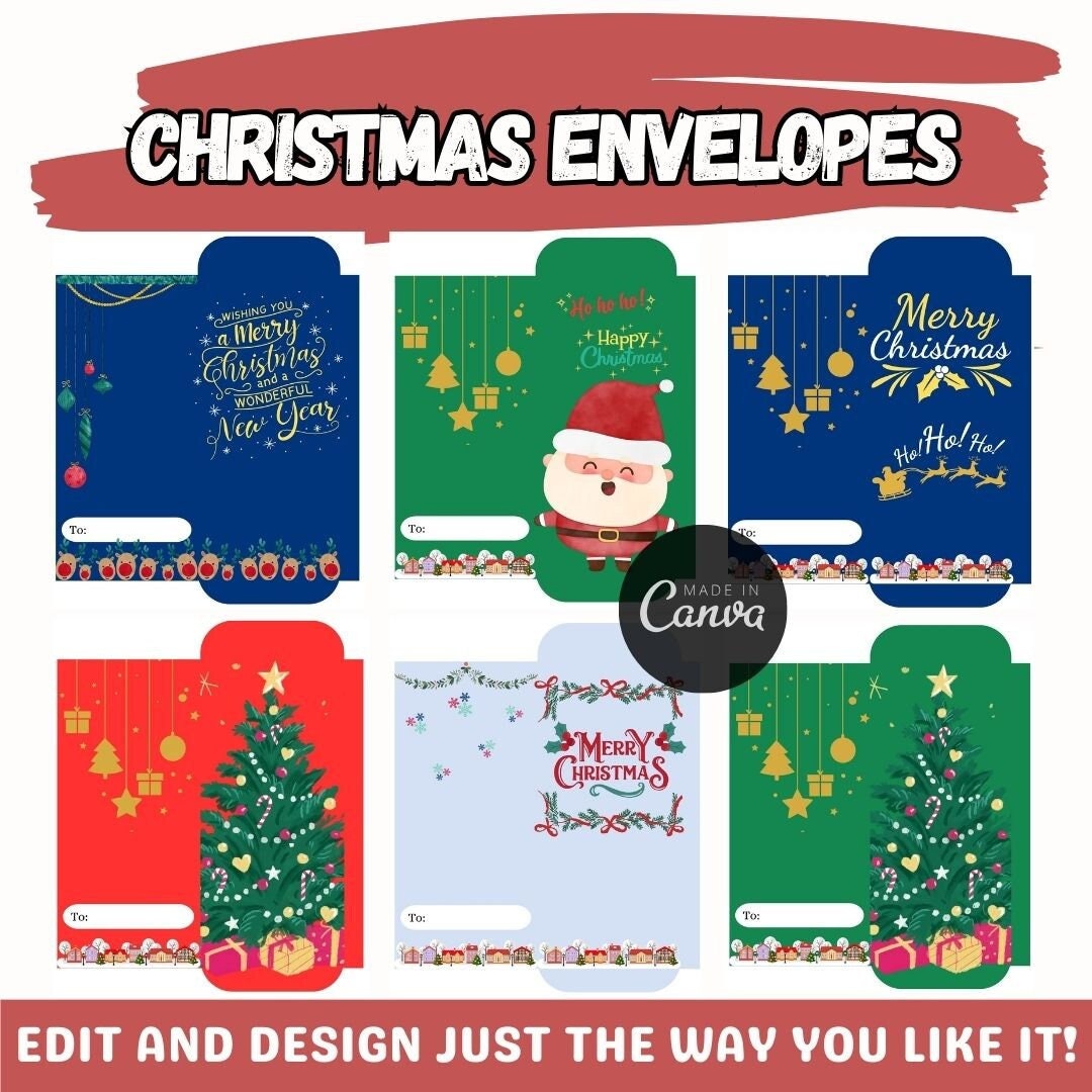 10 Editable Christmas Envelopes in Canva | Money Envelope | Christmas ...