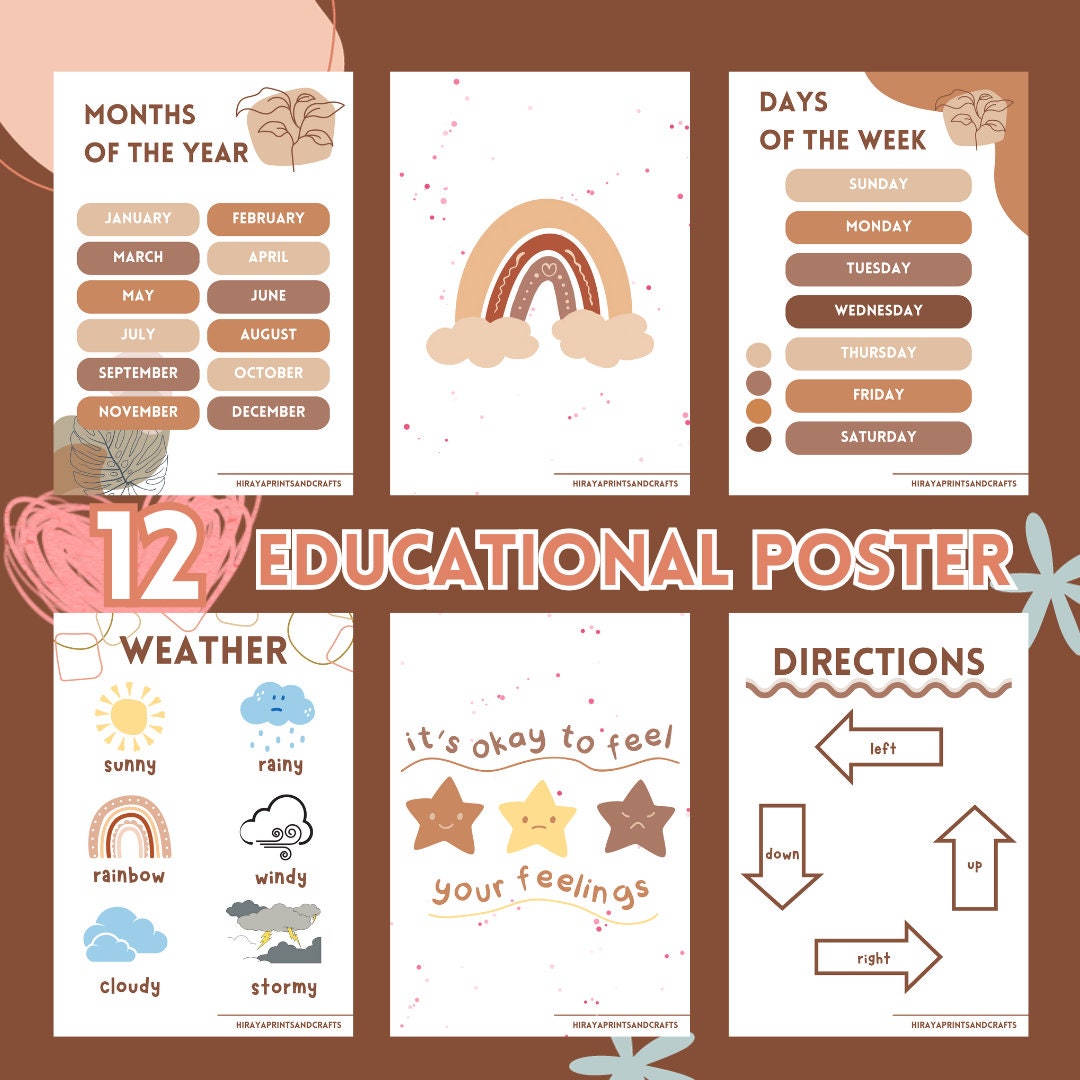 12 Preschool Poster Educational Poster Wall Art Toddler Poster ...