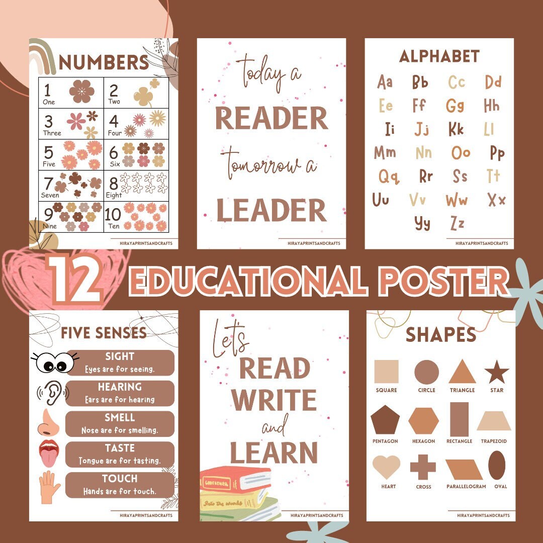 12 Preschool Poster | Educational Poster Wall Art | Toddler Poster ...