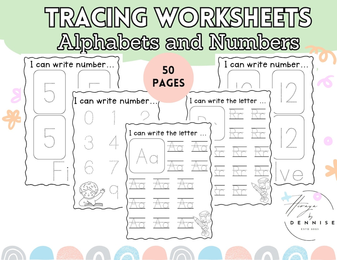 Kindergarten Tracing Worksheets: Alphabets A-Z, Numbers 1-20 (50 Pages ...