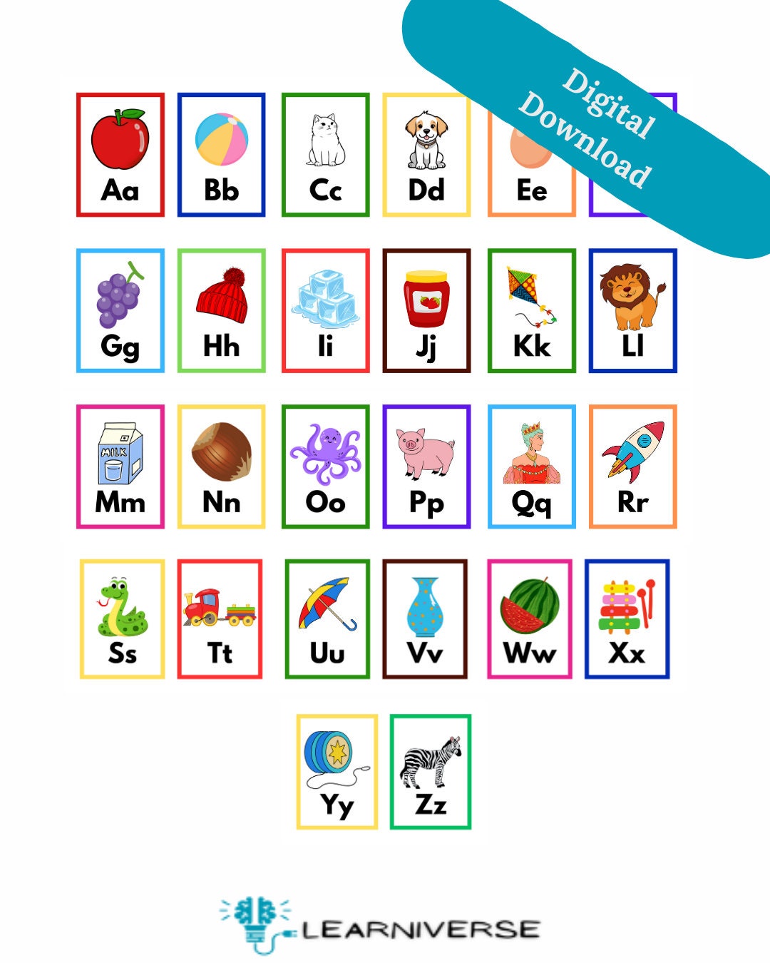 Alphabet Flashcards, Educational Printable Cards, Toddler Flashcards ...